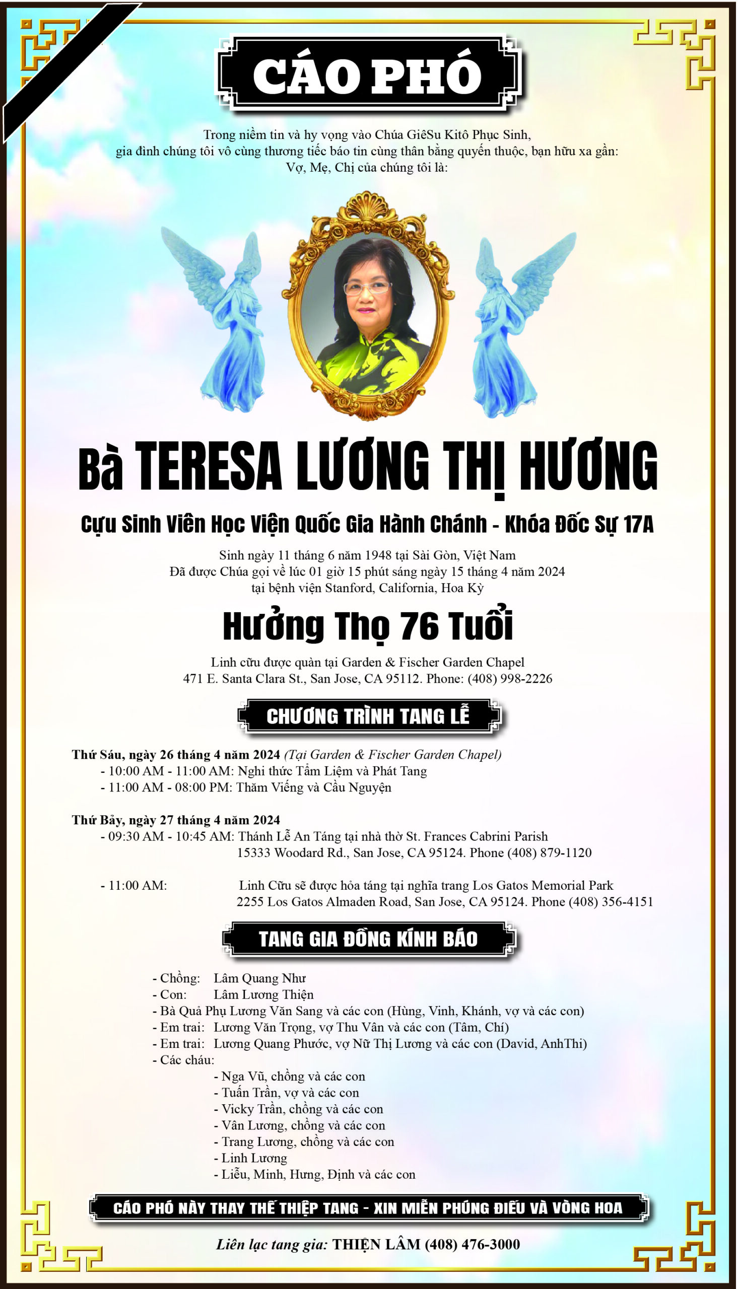 Cáo phó Lương Thị Hương | Cõi vĩnh hằng