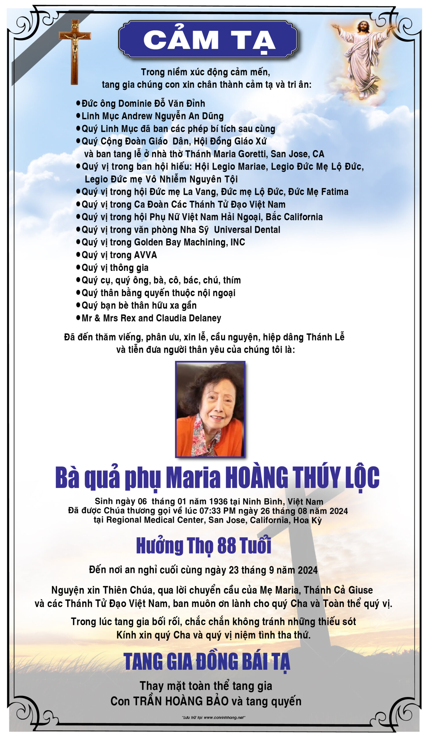 Cảm tạ của GĐ Hoàng Thúy Lộc | Cõi vĩnh hằng