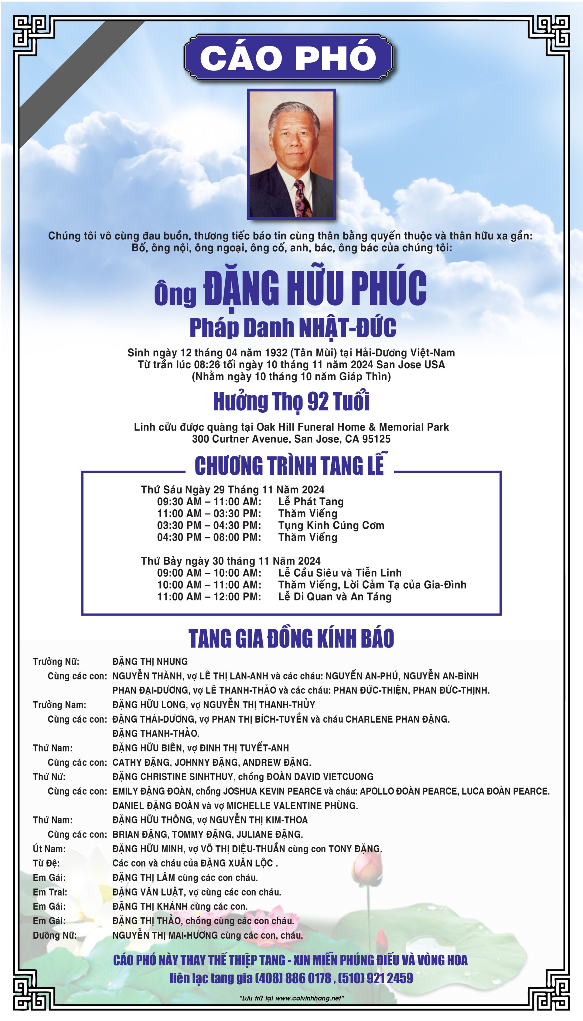 Cáo phó Đặng Hữu Phúc | Cõi vĩnh hằng