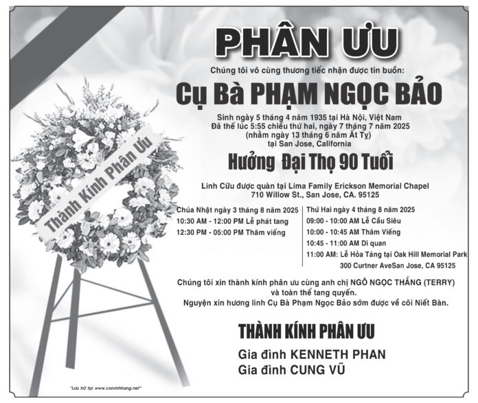 GĐ KENNETH PHAN & GĐ CUNG VŨ phân ưu cùng GĐ Phạm Ngọc Bảo | Cõi vĩnh hằng